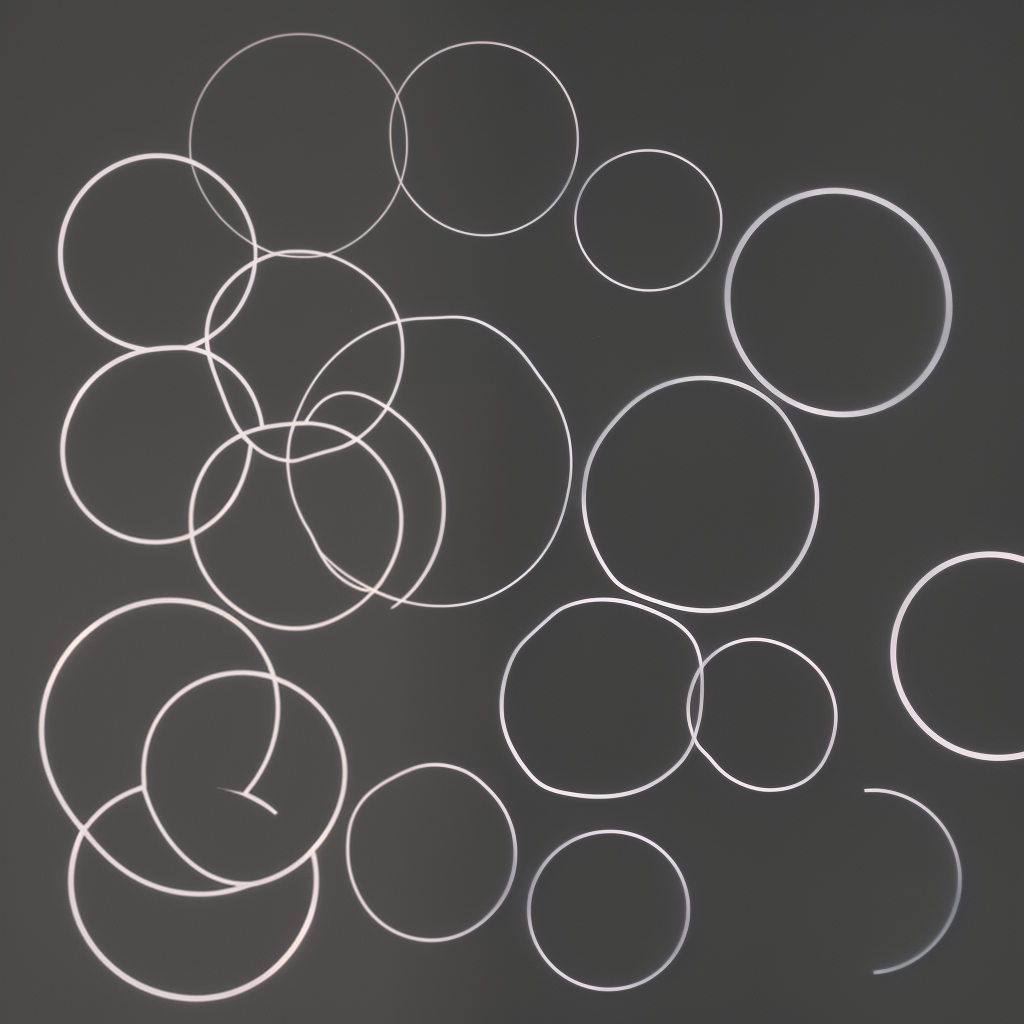 Abstract Composition of Overlapping Light Circles on a Dark Background