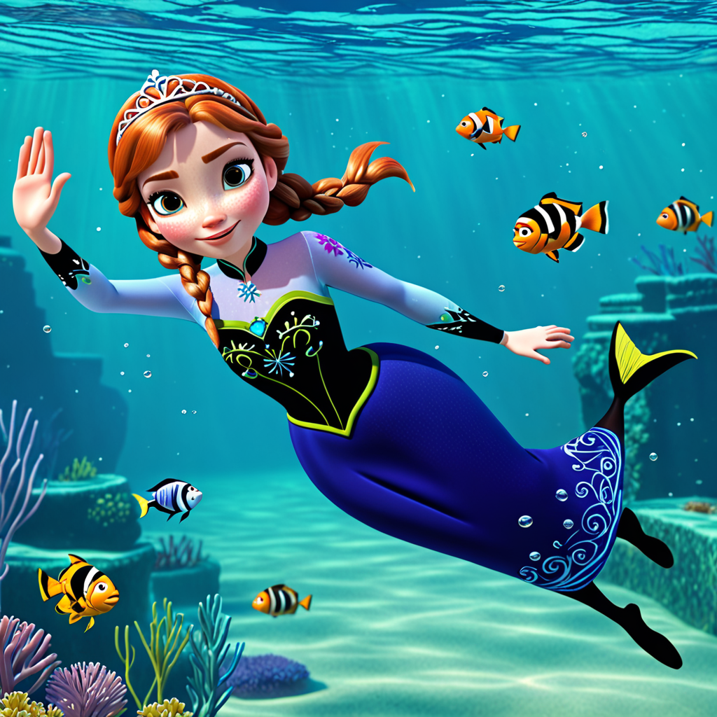 princess Anna swimming from the realistic cartoon underwater swimming ...