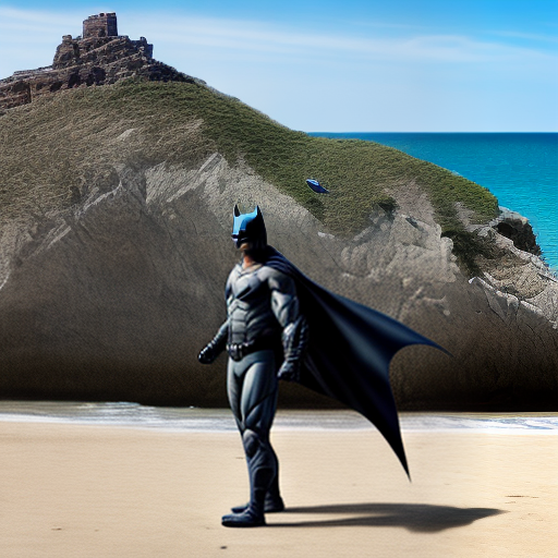 Batman in bathing suit at the beach