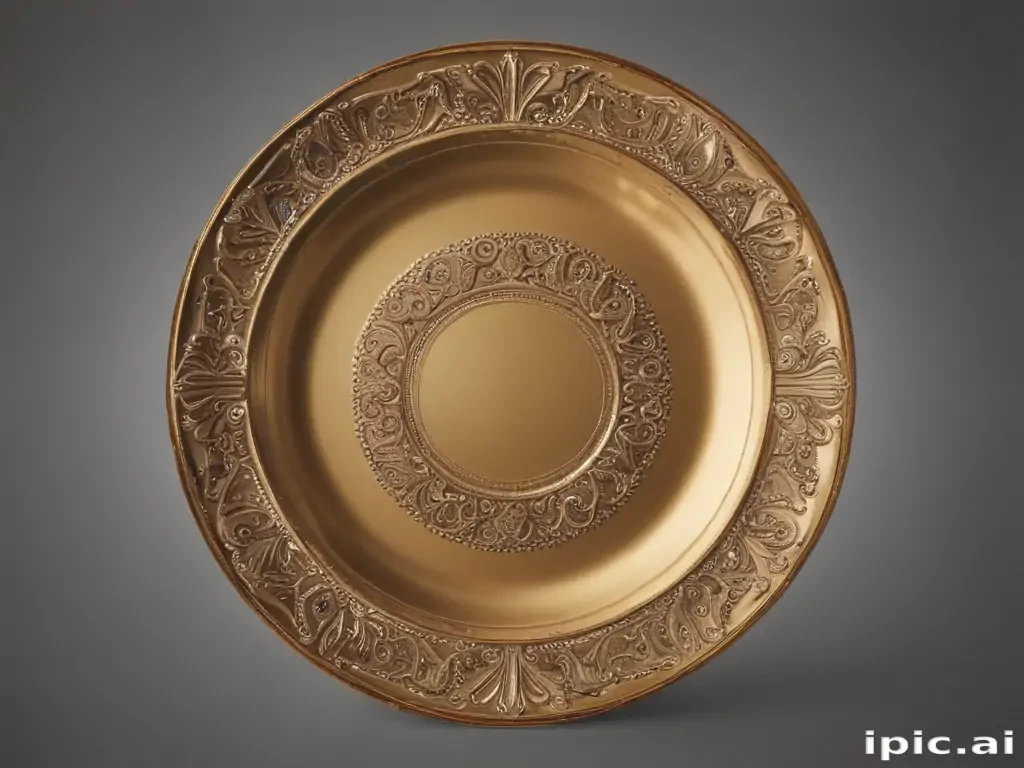 Elegant Decorative Plate with Intricate Patterns and a Golden Finish