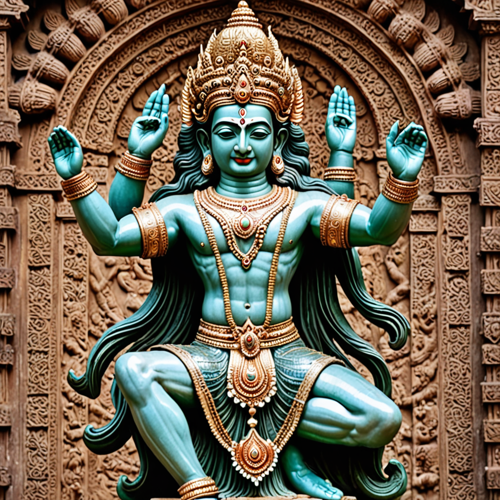 lord vishnu with four arms in majestic form