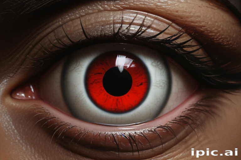 Close-Up of an Intriguing Eye with Striking Red Iris and Pupil