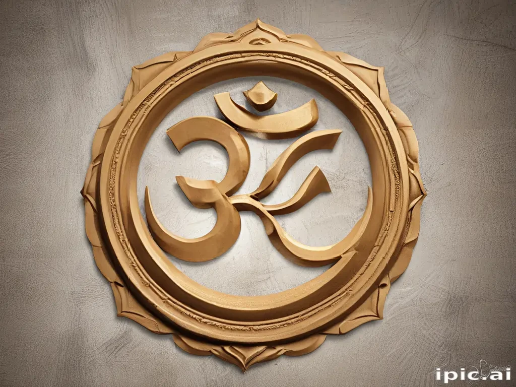 Elegant Golden Om Symbol Framed in Intricate Circular Design on Wall