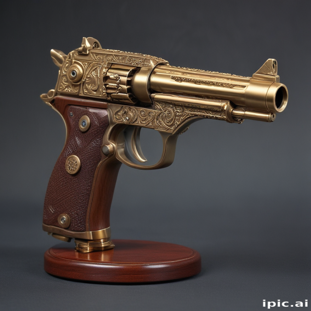 Exquisitely Crafted Antique-Style Pistol with Intricate Gold Detailing ...