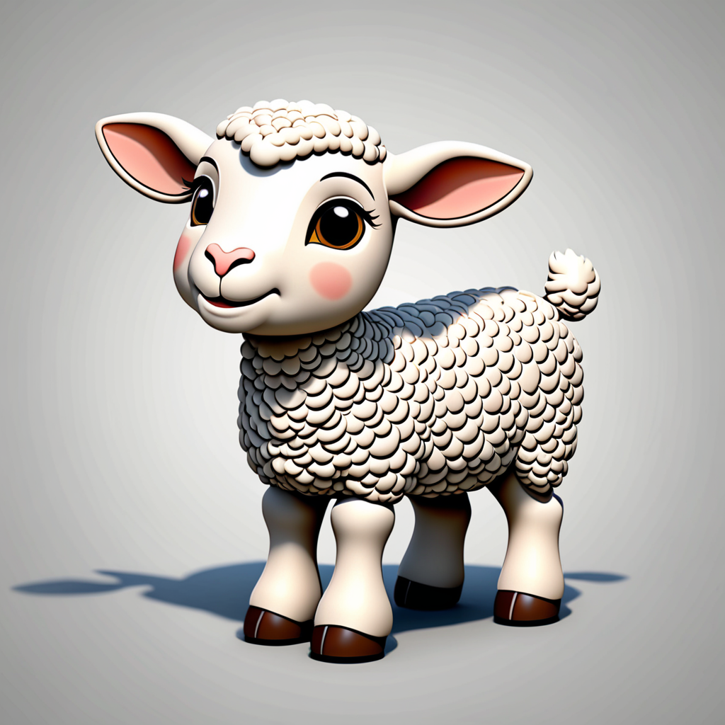 simple line drawing of cartoon Pixar style happy lamb low detail ...