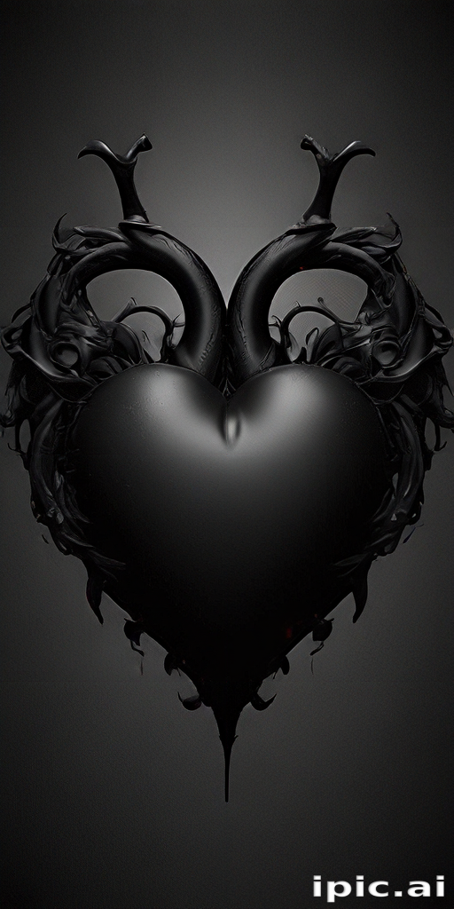 Dark Elegance: A Unique Black Heart with Intricate Twisted Design Elements
