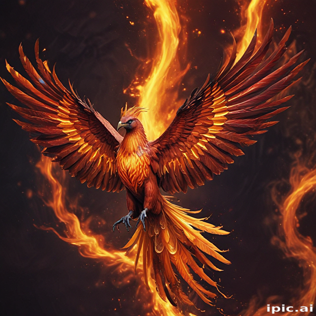 Majestic Phoenix Rising from Flames in a Fiery Display of Power