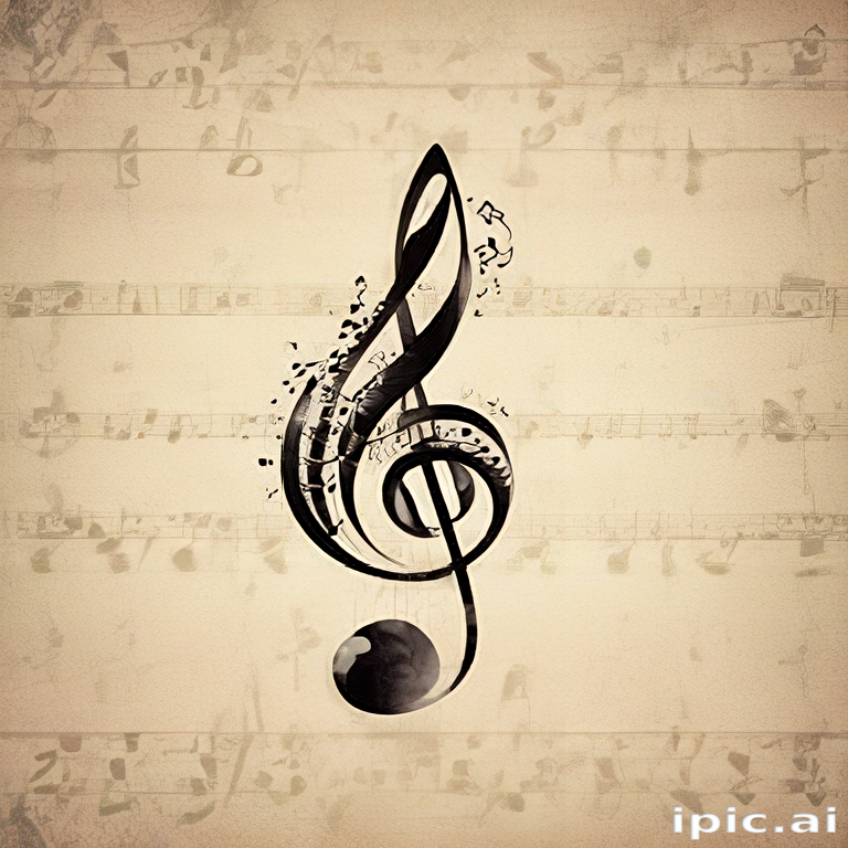 Elegant Musical Note Design on Vintage Sheet Music Background Art