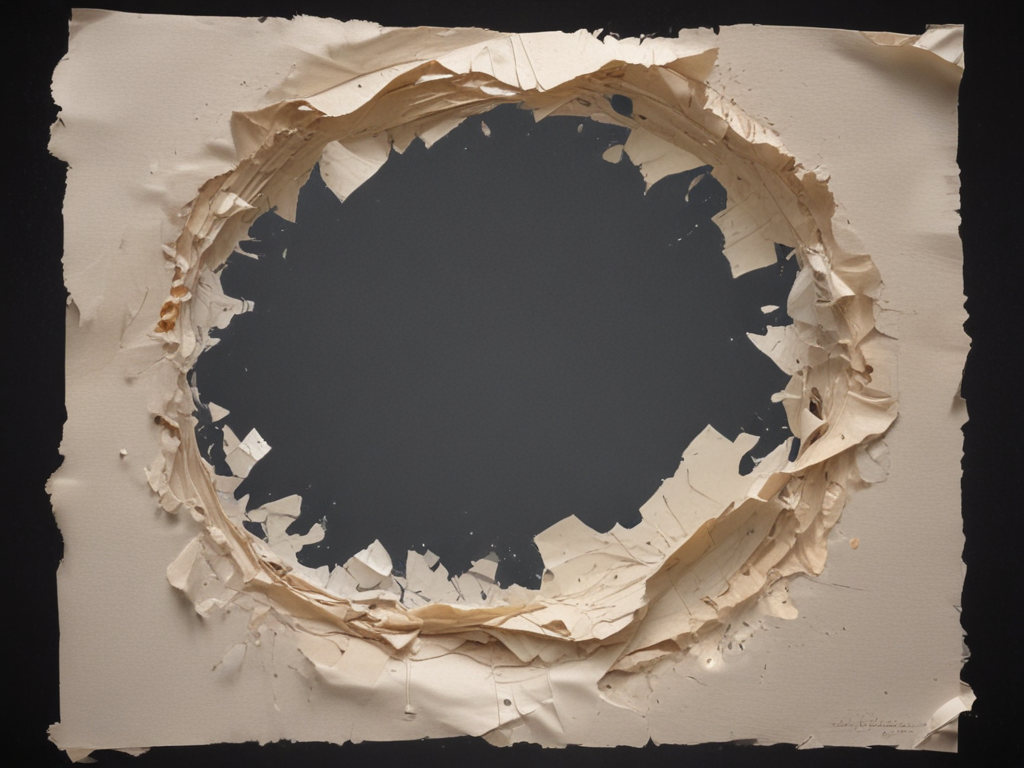 Intricate Torn Paper Art Creating a Circular Hole in the Center