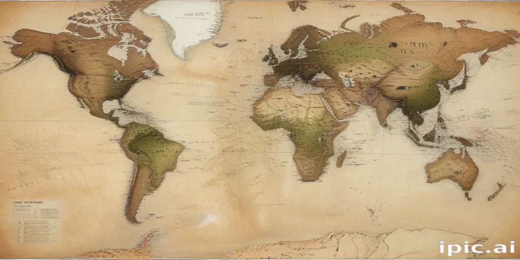 A Vintage World Map Highlighting Geographic Features and Historical ...