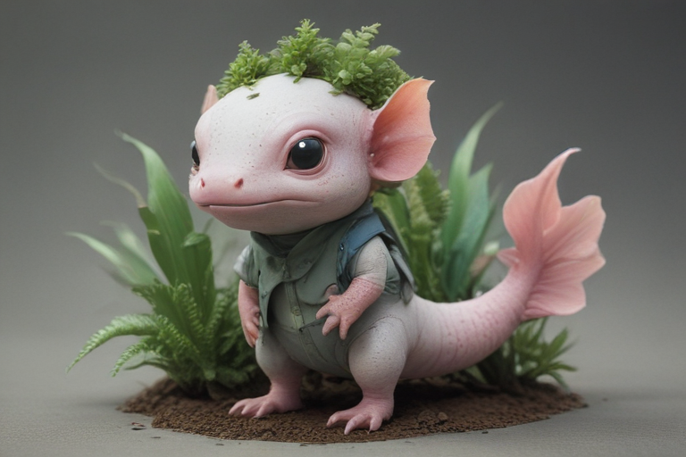 A adventurer character based on an axolotl with plant elements