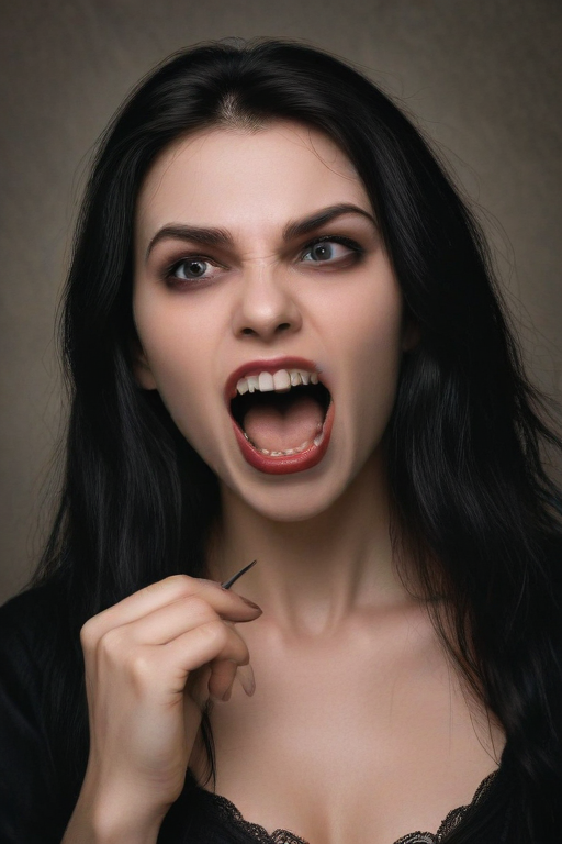 vampire baring her fangs after feeding on a human