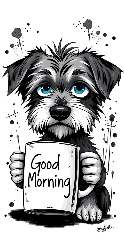 Adorable Dog Holding a Sign That Says 'Good Morning' with Charm