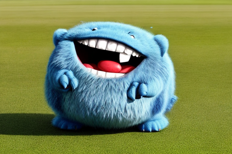 fluffy cute fat monster with teeth o