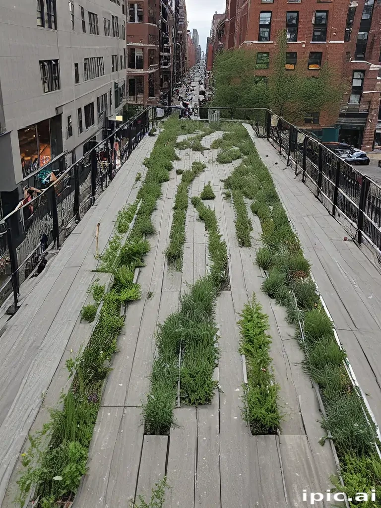 Elevated Urban Garden Pathway on the High Line in New York City