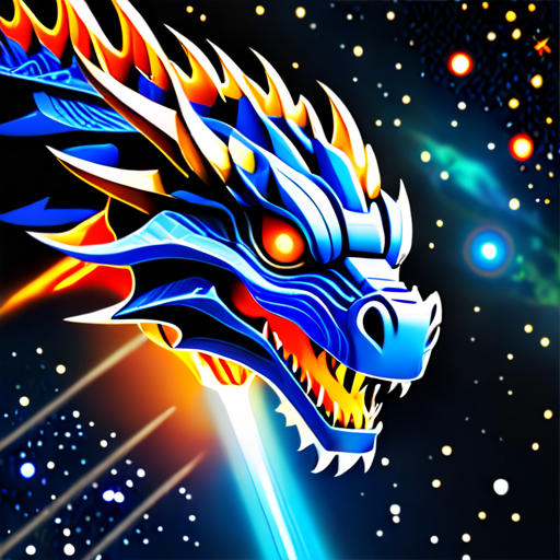 A robotic blue fire dragon in space