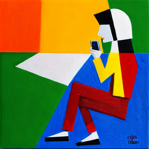 a cubism art of a person on the cell phone