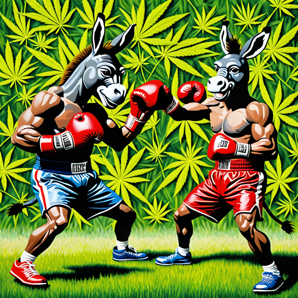 donkey boxing high on weed, Kenny Scharf style, high resolution