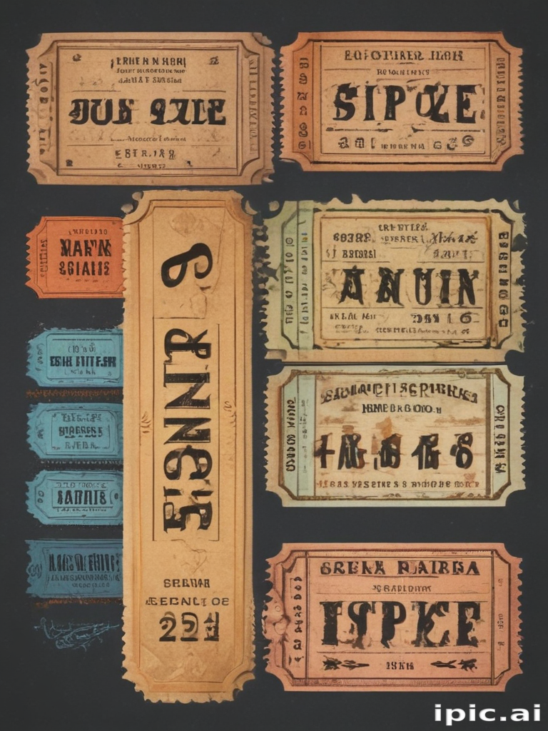 Collection of Vintage Ticket Stubs and Labels with Intricate Designs ...