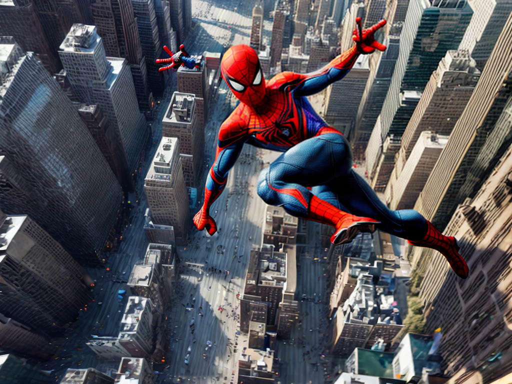 new york street from above; spider-man's point of view while swinging ...