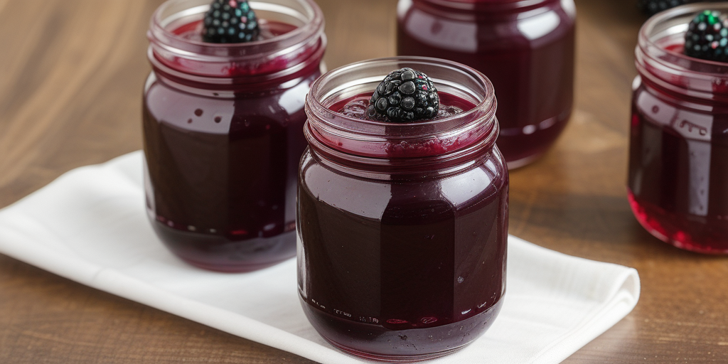 Delicious Homemade Blackberry Jelly in Mason Jars with Fresh Berries on Top