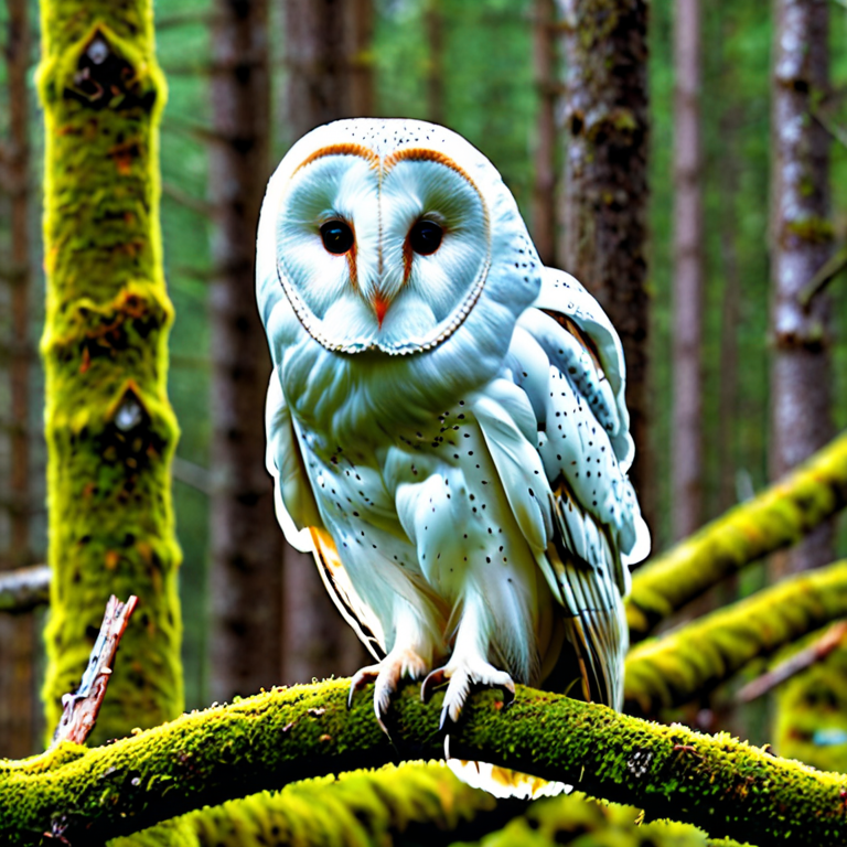 real white barn owl in norway darknes in a forest imax photography