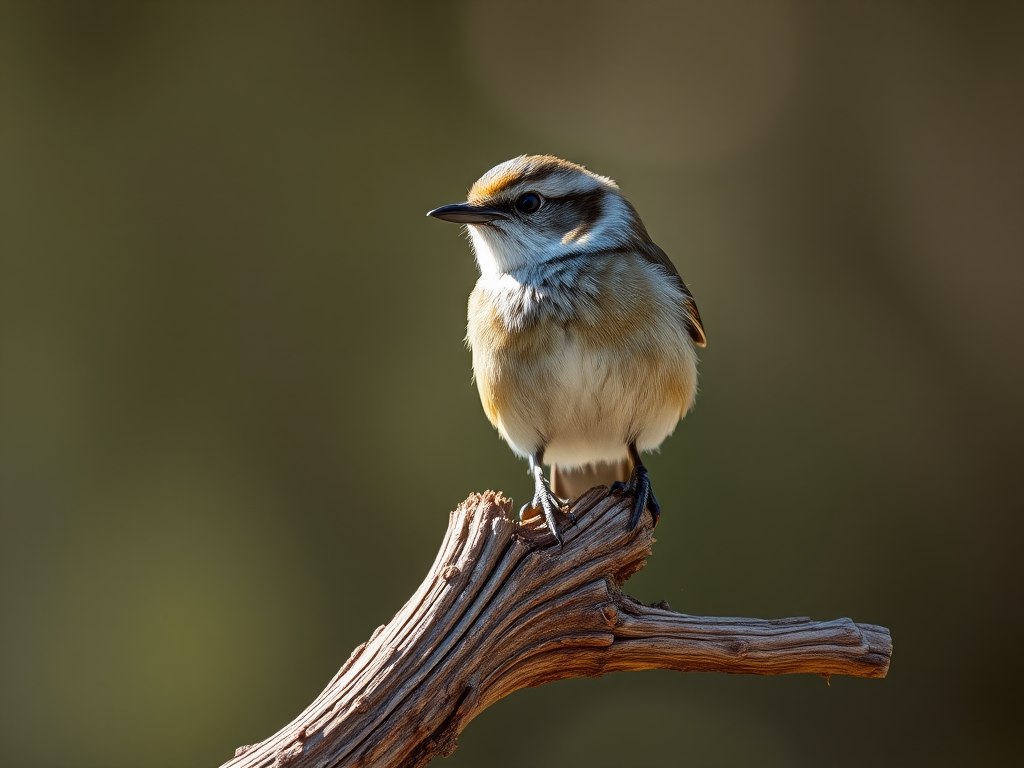 Capture a close-up shot of a small bird perched on a weathered branch ...