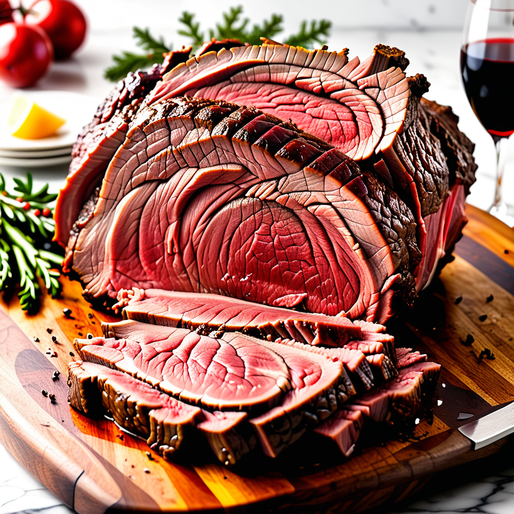 Succulent Roast Beef Displayed Elegantly on a Wooden Cutting Board