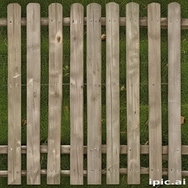 Overhead View of a Wooden Fence Panels on Green Grass Background