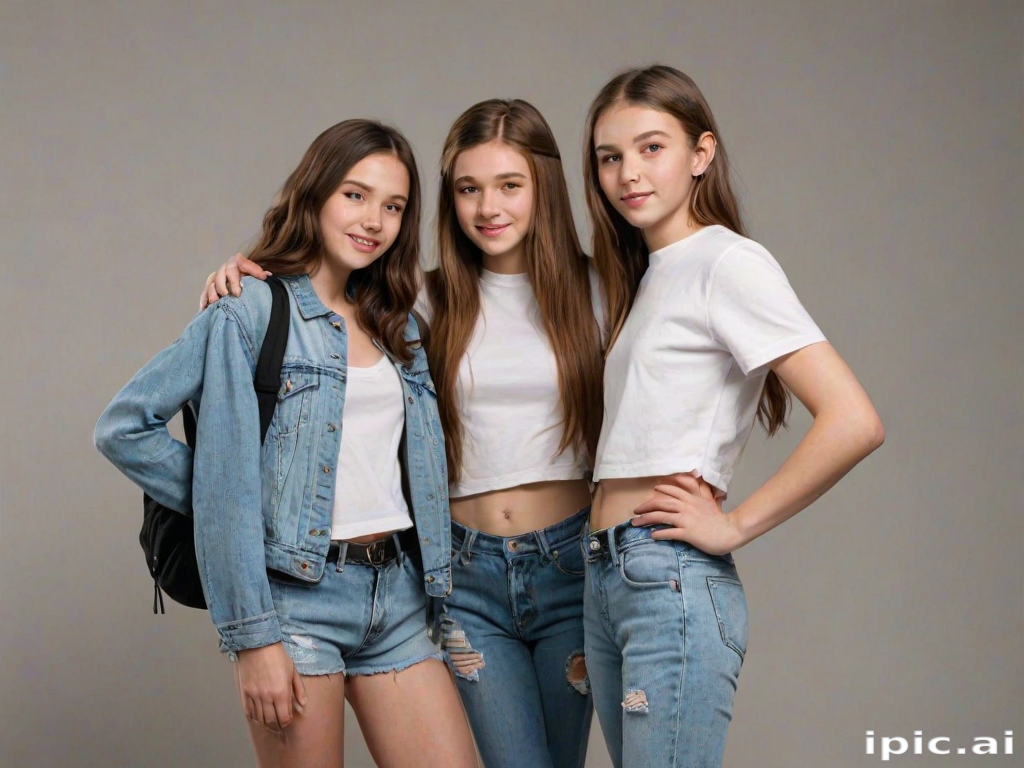 Three Friends Posing Together in Casual Outfits with Denim Style