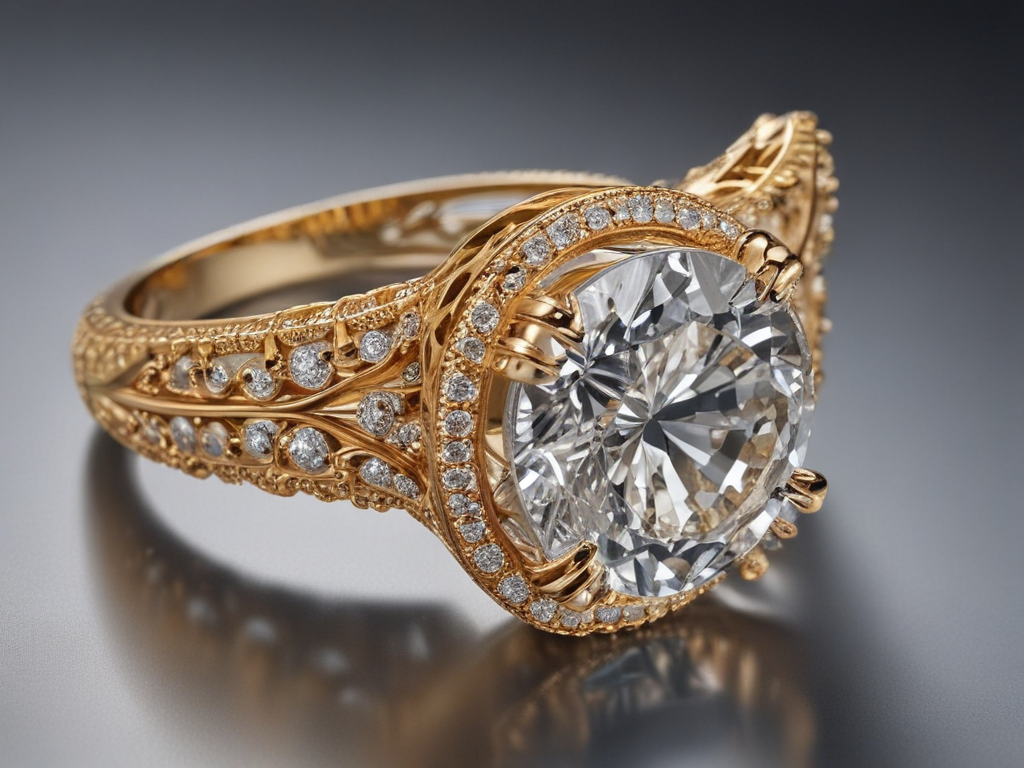 Elegant Gold Engagement Ring with Stunning Center Diamond and Intricate ...