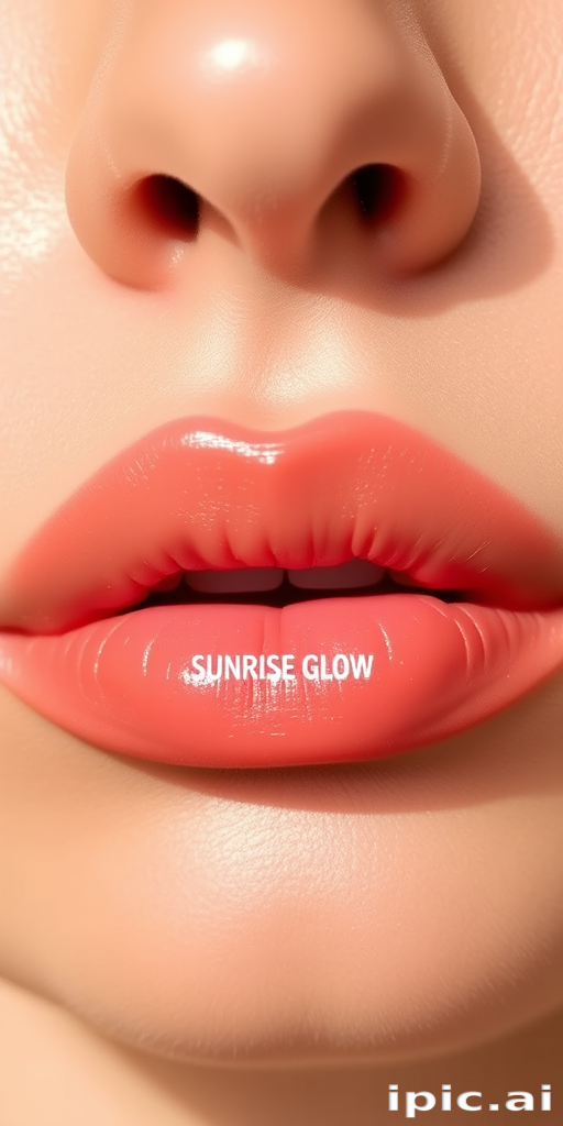Sheer coral lips with a dewy finish, called "Sunrise Glow," feature a ...