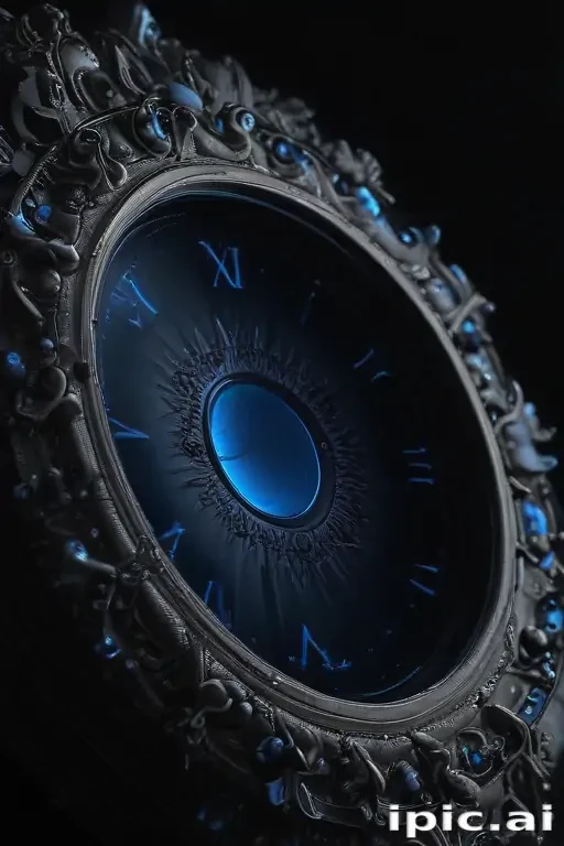 Intricate Blue Clock with Ornate Frame and Elegant Roman Numerals Design