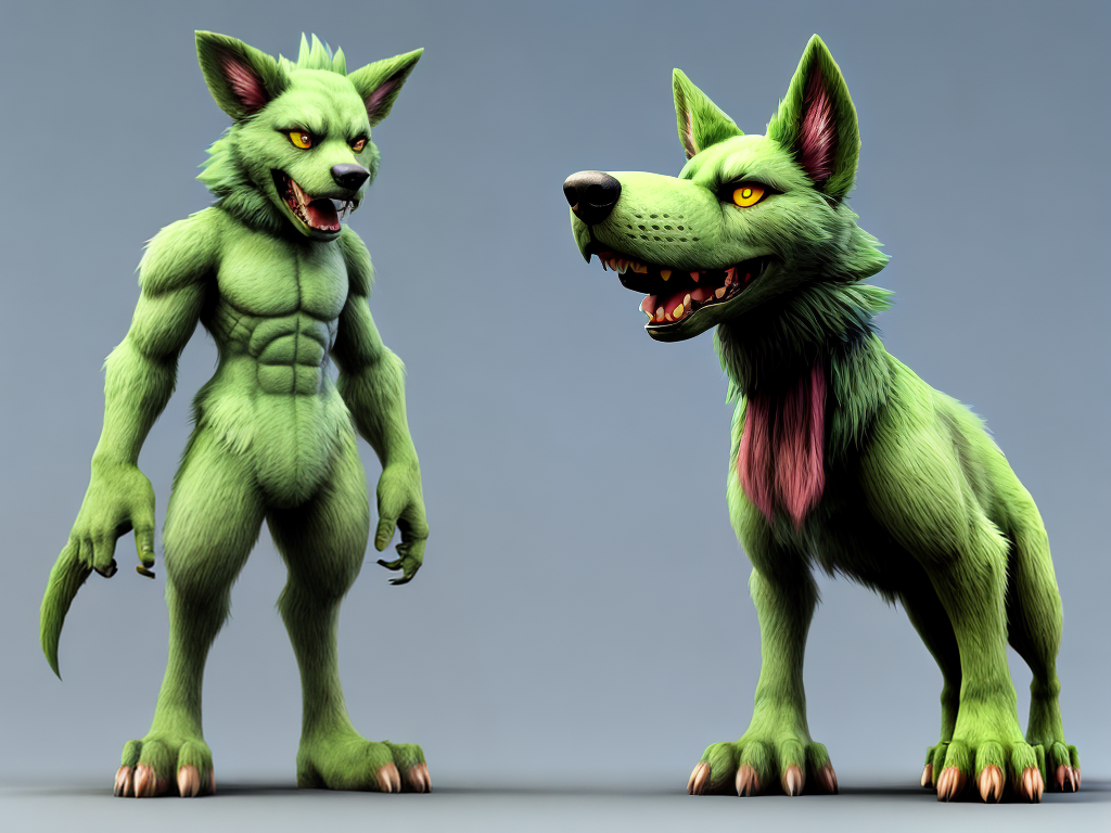 cartoon 3d render green zombie canine fursona anthropomorphic furry ...