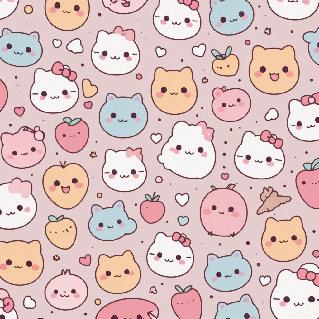 Adorable Pattern Featuring Cute Animal Faces and Colorful Fruits on ...