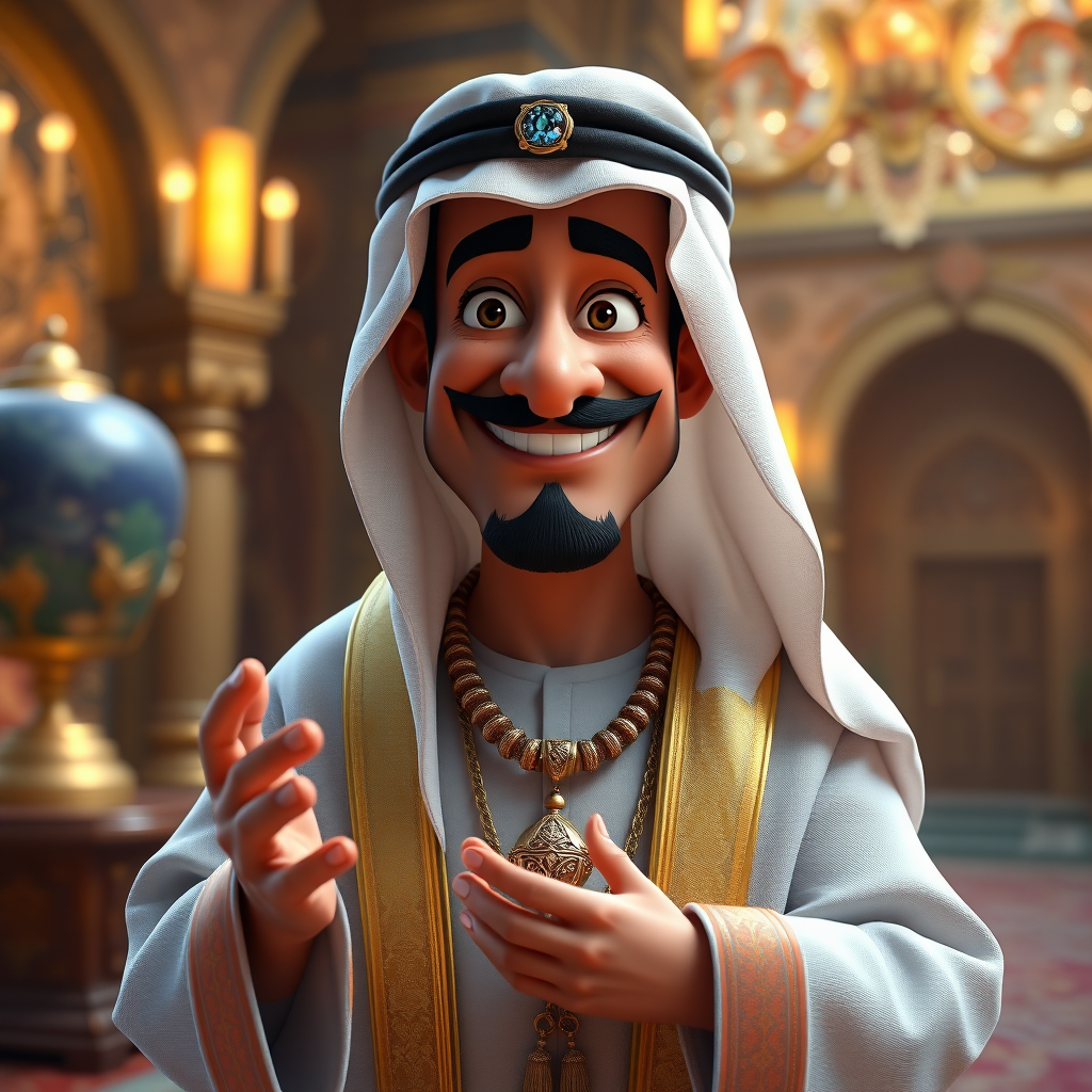 Cheerful Animated Character Dressed in Traditional Arabian Attire ...