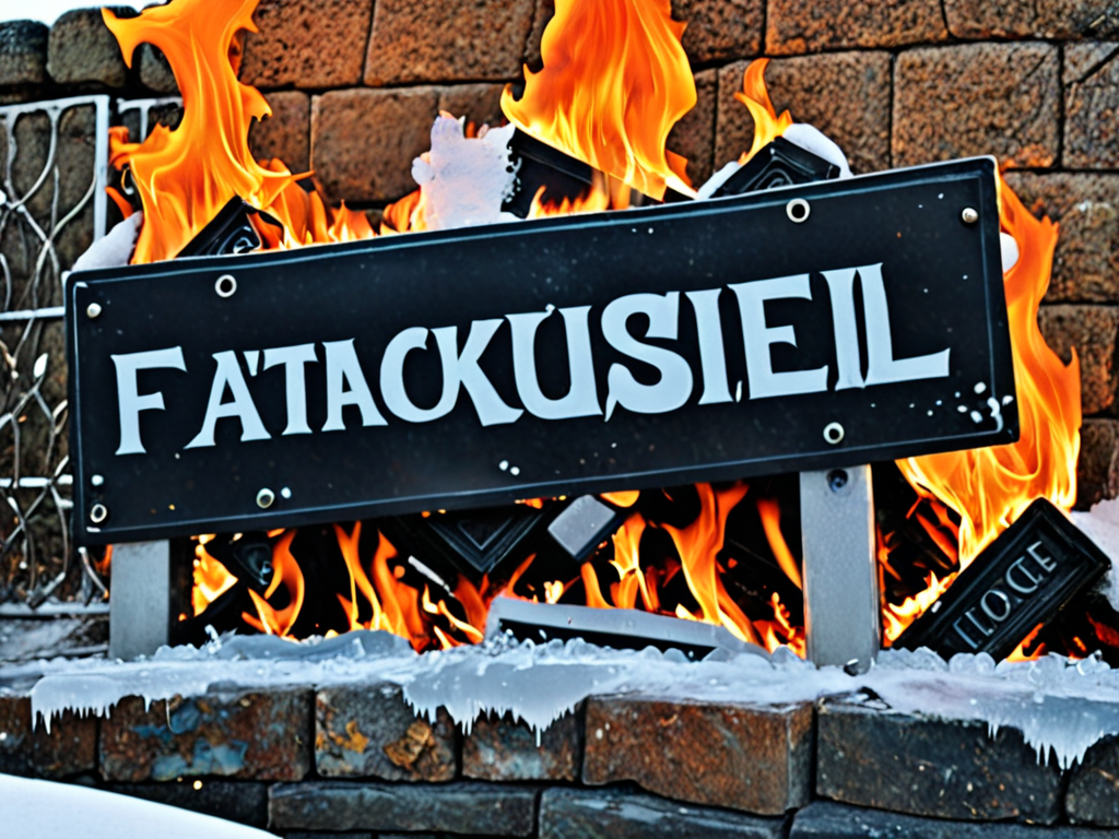 The Gates of hell. Fiery. With ice. Closed sign.