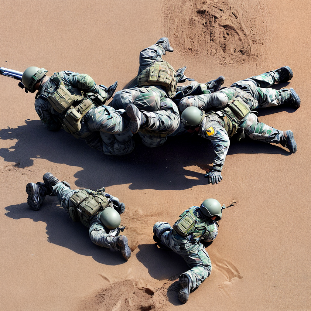 an extremely fat American soldier tossed into the air by exploding hand ...