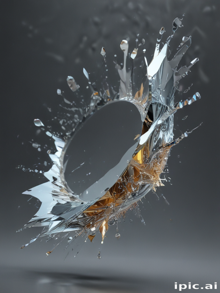 Dynamic Splash of Water Surrounding a Shiny Circular Mirror in Motion