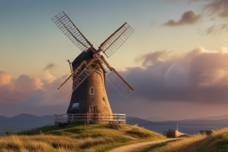 Majestic Windmill Standing Tall Against a Beautiful Sunset Landscape