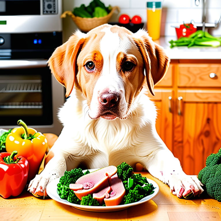 A Cute Dog Eagerly Awaits Its Healthy Meal of Fresh Vegetables.