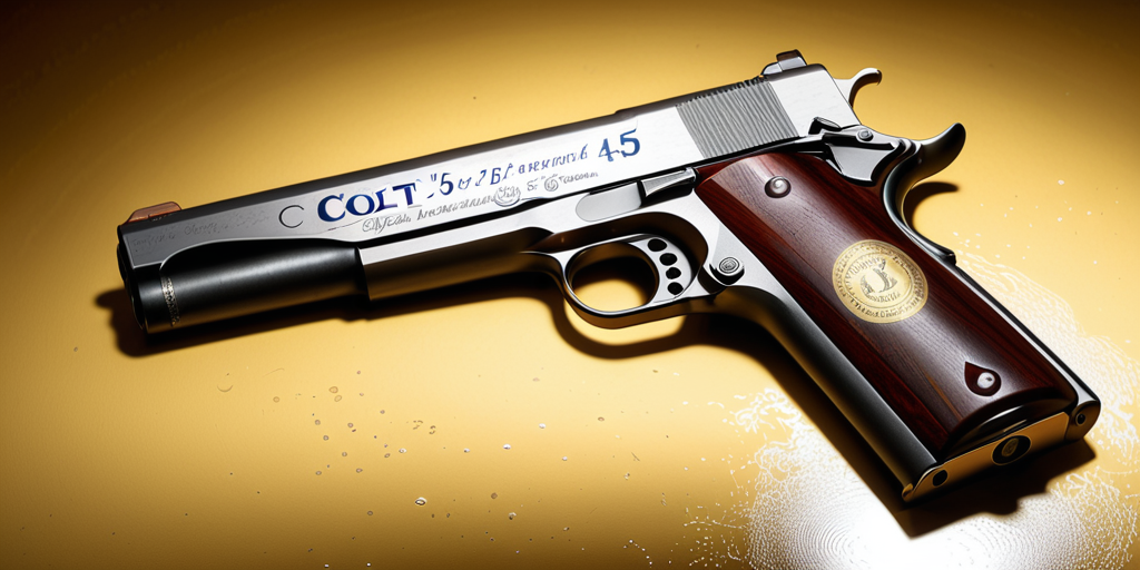 Elegant Colt 1911 Handgun Glimmering Under Soft Yellow Lighting with ...