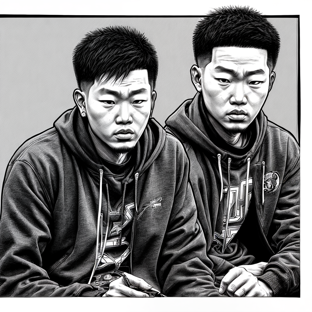 ASIAN HIP HOP RAPPER INSIDE THE BUS. COMIC BOOK. SKETCH STYLE. BLACK ...