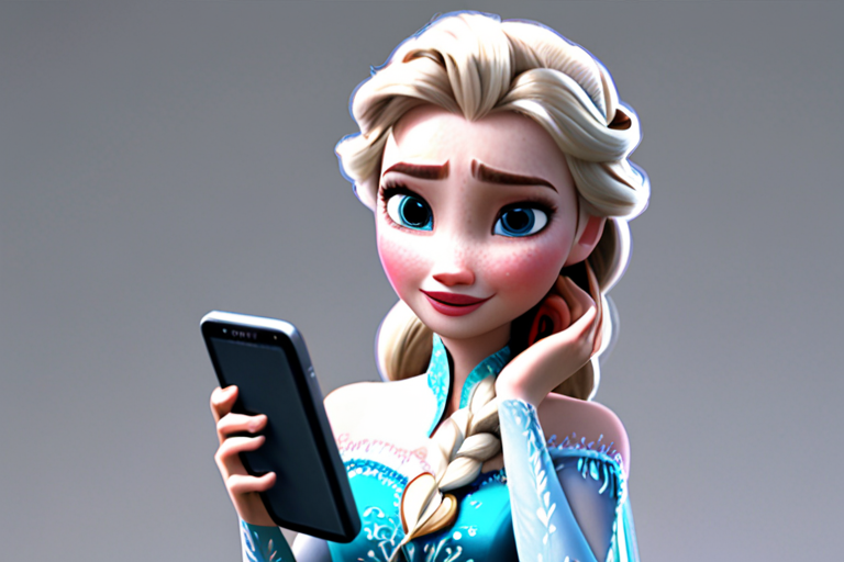 Elsa cry with her phone 3D Disney