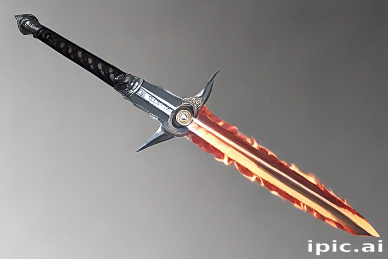 An Intricately Designed Fantasy Sword with Glowing Flames Along the Blade