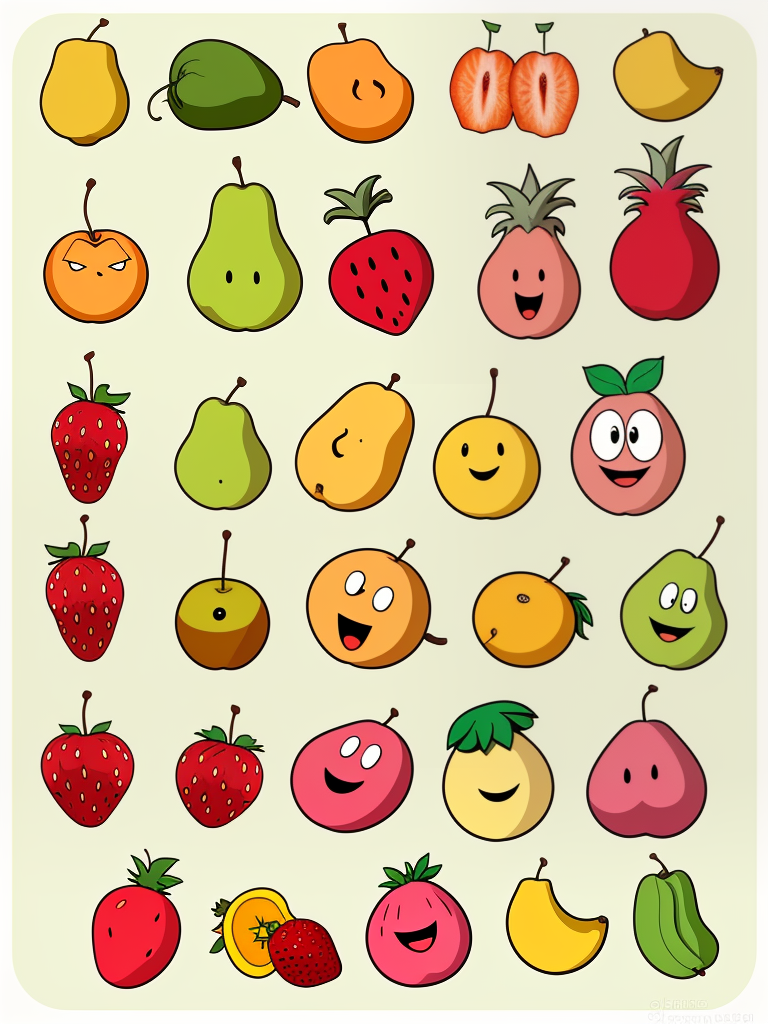 Colorful Cartoon Fruits Displaying Various Expressions in a Fun Pattern