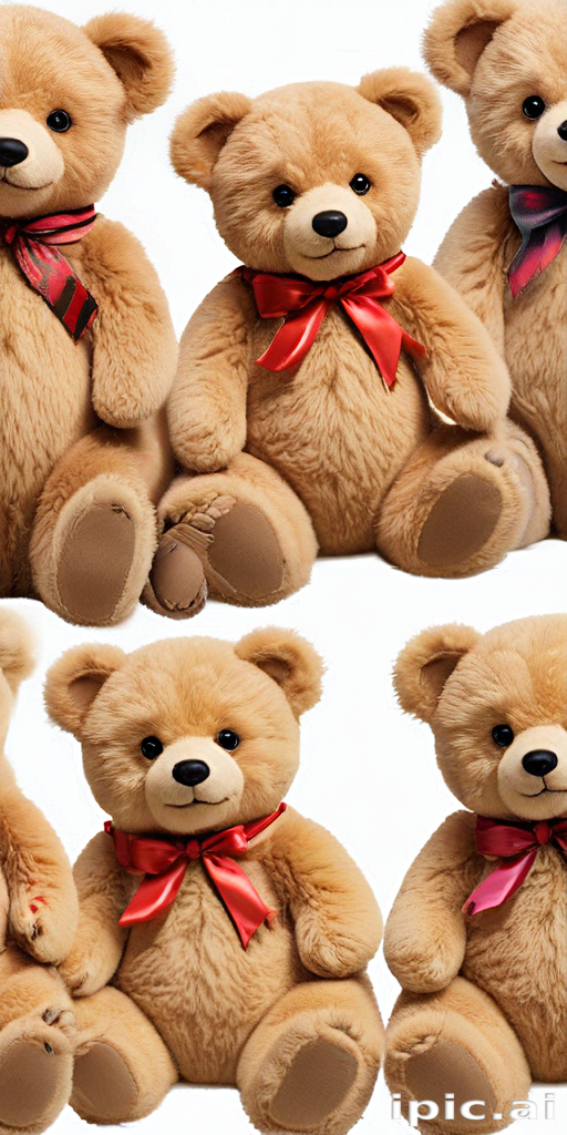 Adorable Collection of Plush Teddy Bears with Colorful Ribbons and Smiles