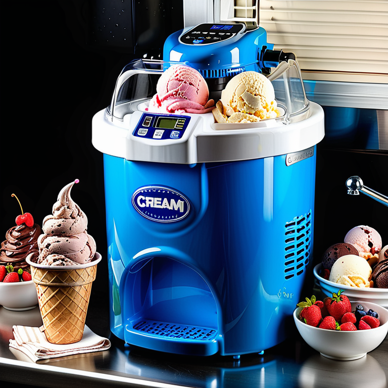 Delicious Ice Cream Maker with Colorful Scoops and Tasty Toppings Ready