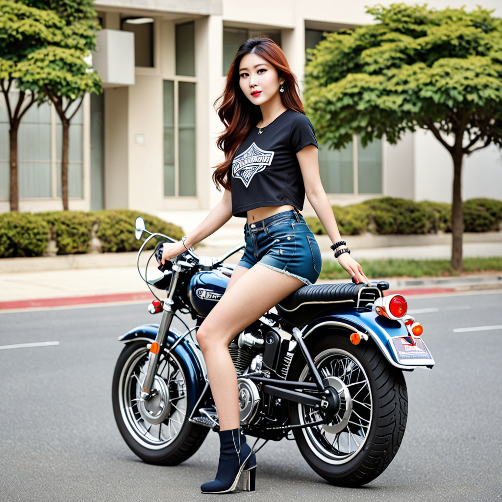 korean girl on indian motorcycle short shorts
