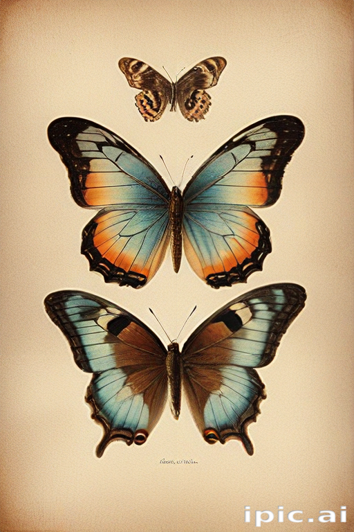 Three Beautiful Butterflies Displayed in a Vertical Arrangement for Study